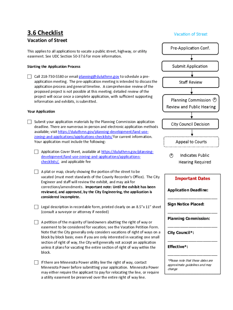 Fillable Online APPLICATION FOR VACATION FOR STREET/ ALLEY/ EASEMENT ...