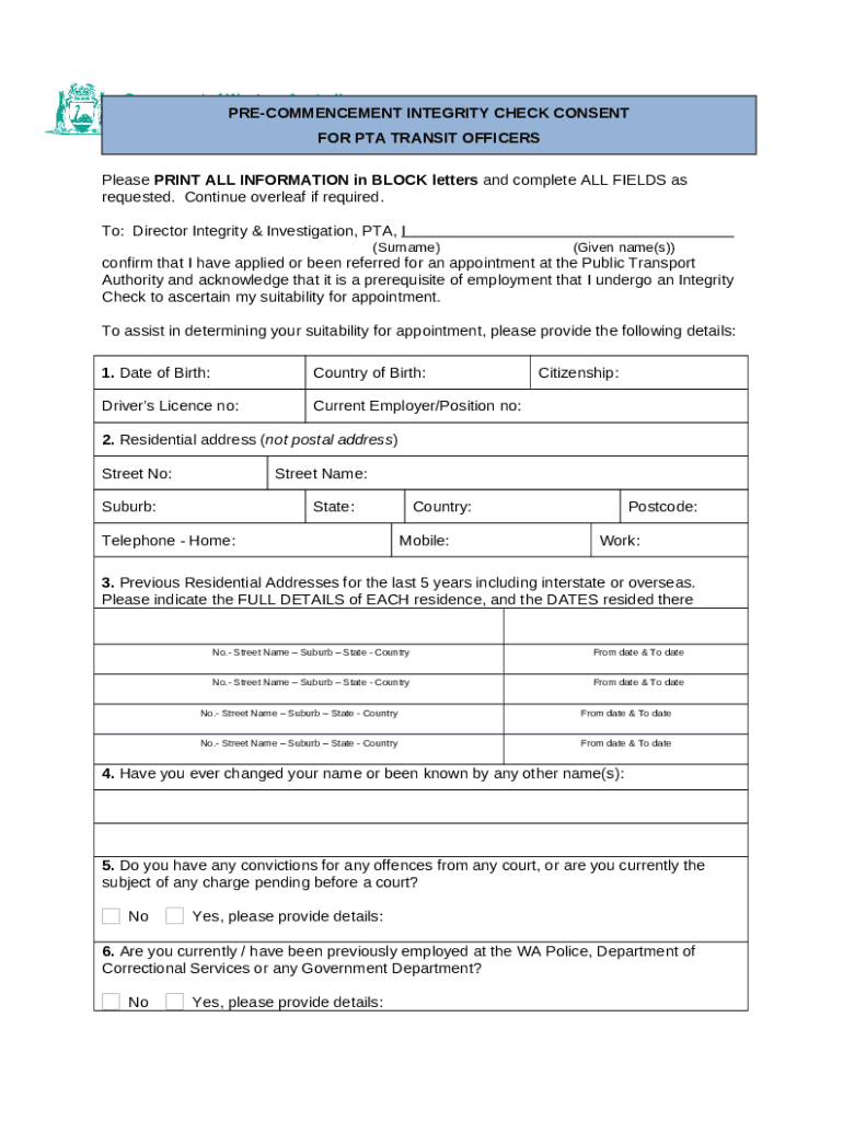 PRE-COMMENCEMENT INTEGRITY CHECK CONSENT Doc TemplatepdfFiller Doc ...