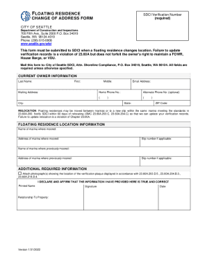 Fillable Online Seattle SDCI Form - Floating Residence Change Of ...