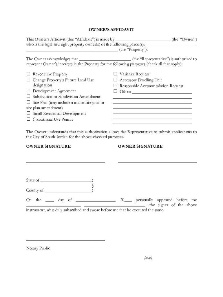 Fillable Online OWNER'S AFFIDAVIT This Owner's Affidavit (this ...