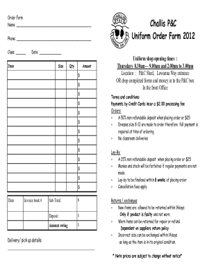 Fillable Online Uniform order sheet Fax Email Print - pdfFiller