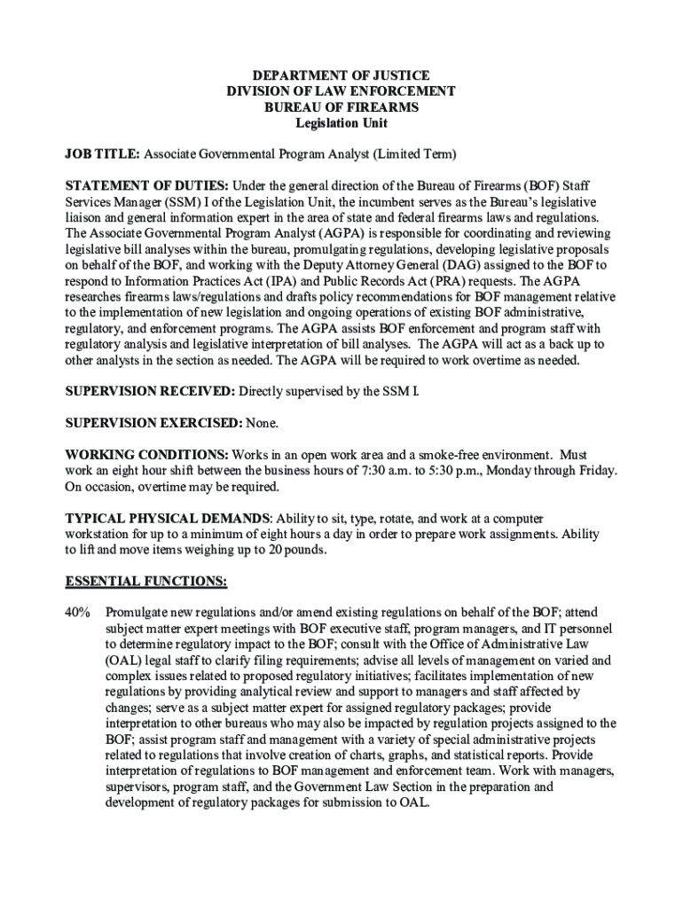 Fillable Online Duty Statement AGPA LT Leg Unit 102120 Fax Email Print ...