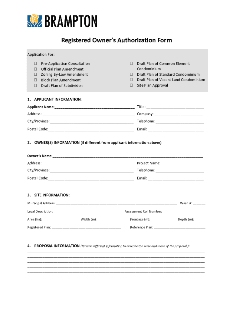 Fillable Online Registered Owner's Authorization Form - brampton.ca Fax ...