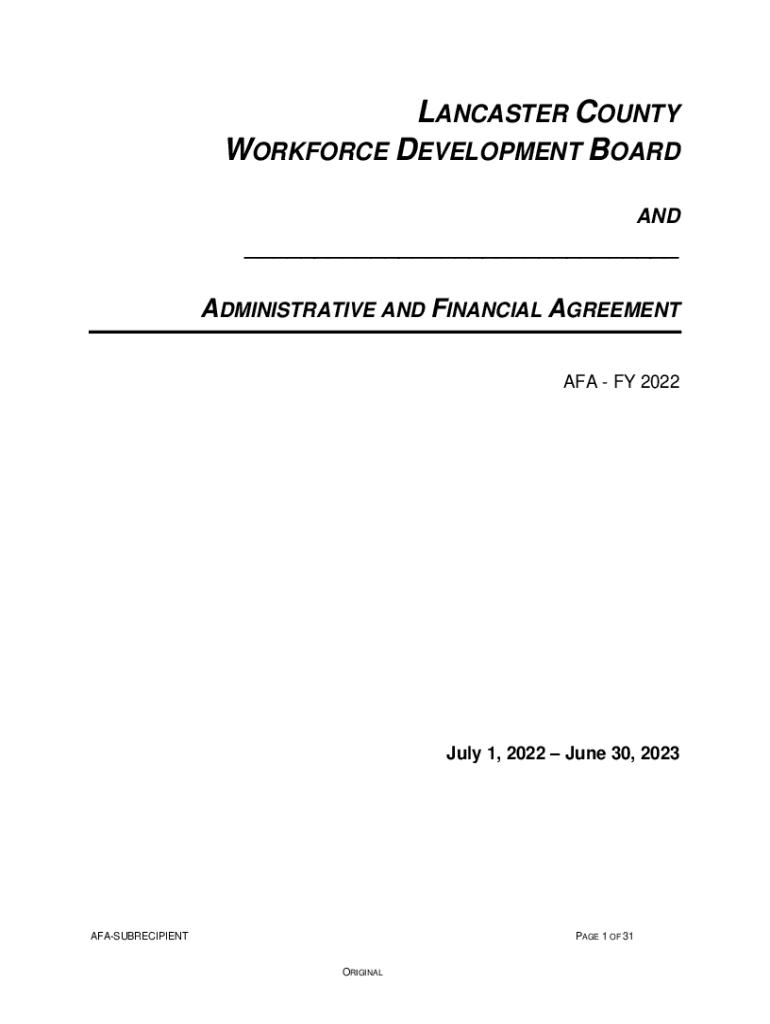 Fillable Online AND ADMINISTRATIVE AND FINANCIAL AGREEMENT - Lancaster ...