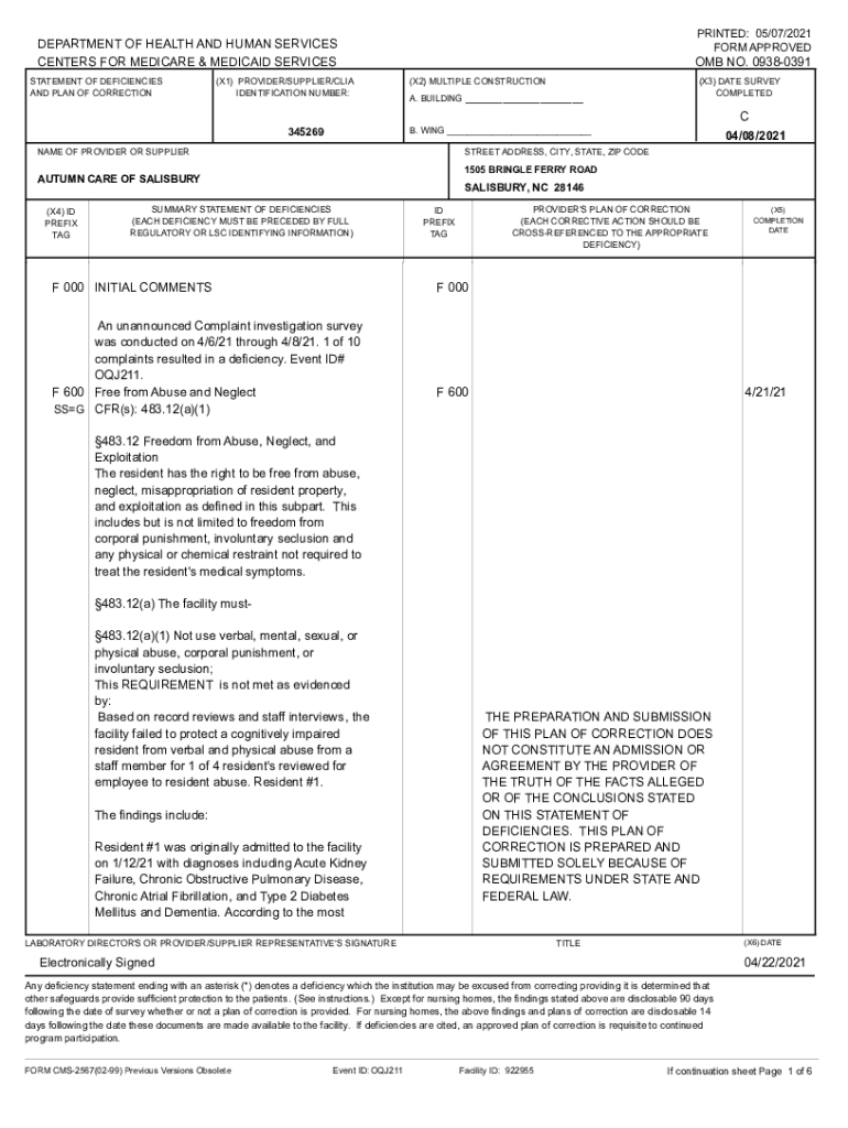 Fillable Online info.ncdhhs.gov dhsr facilitiesPRINTED: 05/07/2021 ...