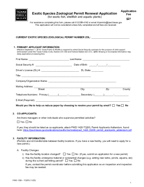 Fillable Online Exotic Species Zoological Permit Renewal Application ...