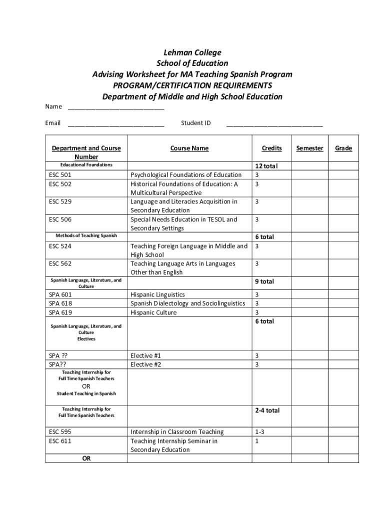 Fillable Online www.lehman.eduacademicseducationLehman College School ...