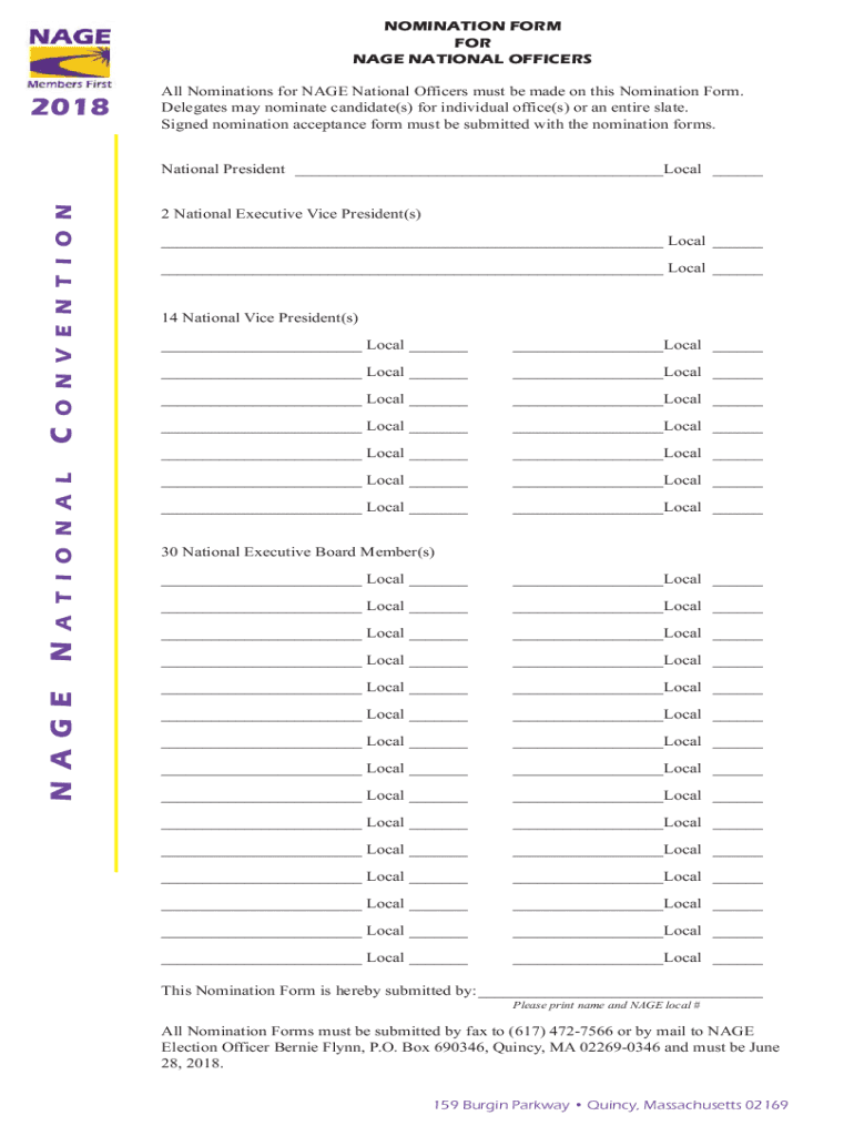 Fillable Online www.nage.orgloginassetsNOMINATION FORM FOR NAGE ...