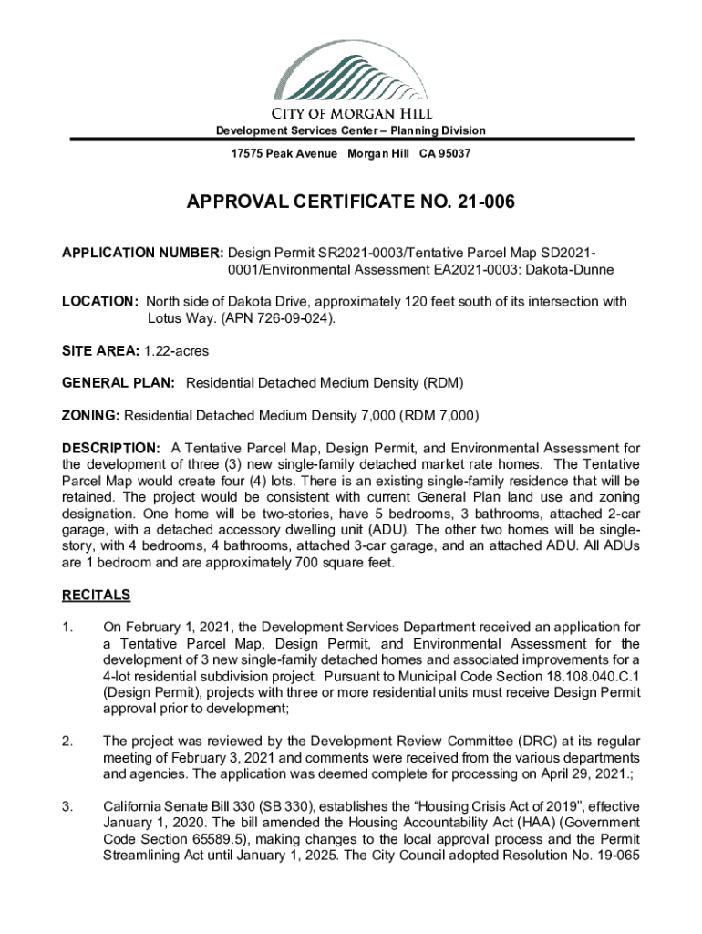 Fillable Online APPROVAL CERTIFICATE NO. 21-006 Fax Email Print - pdfFiller