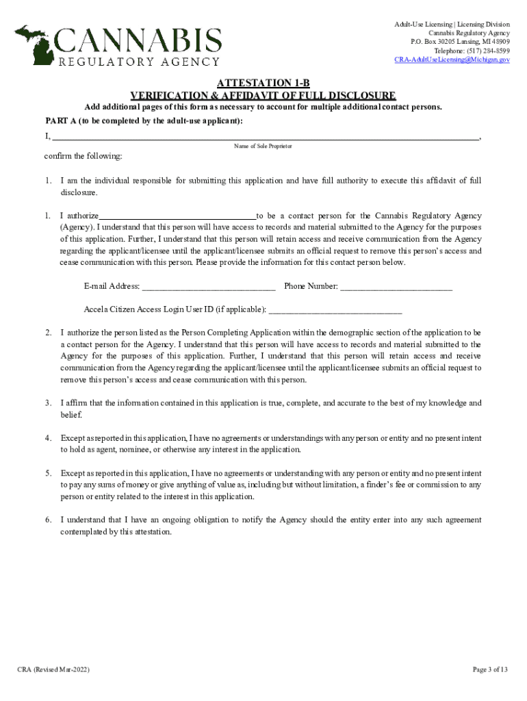 Fillable Online ATTESTATION 1-B VERIFICATION & AFFIDAVIT OF FULL ...