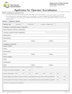 Fillable Online www.transport.tas.gov.audataassetsApplication Form for ...