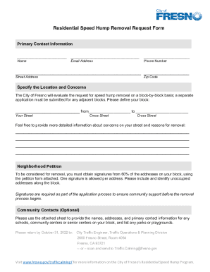 Fillable Online Residential Speed Hump Removal Request Form Fax Email ...