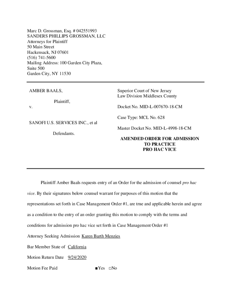 Fillable Online Baals - Amended Order Admitting Karen Barth Menzies Pro ...