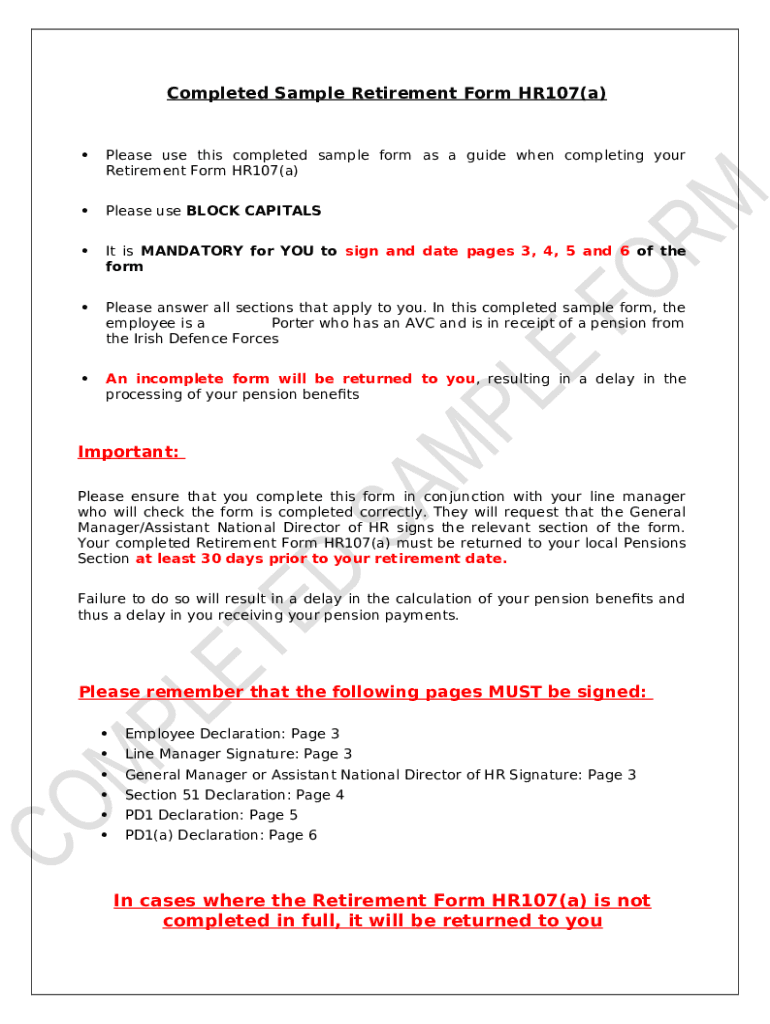 Ireland Health Service HR107 Retirement Doc Template | pdfFiller