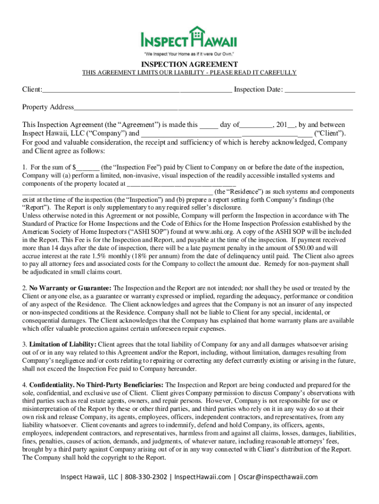 Fillable Online www.westcityinspections.cominspectionagreementWest City ...