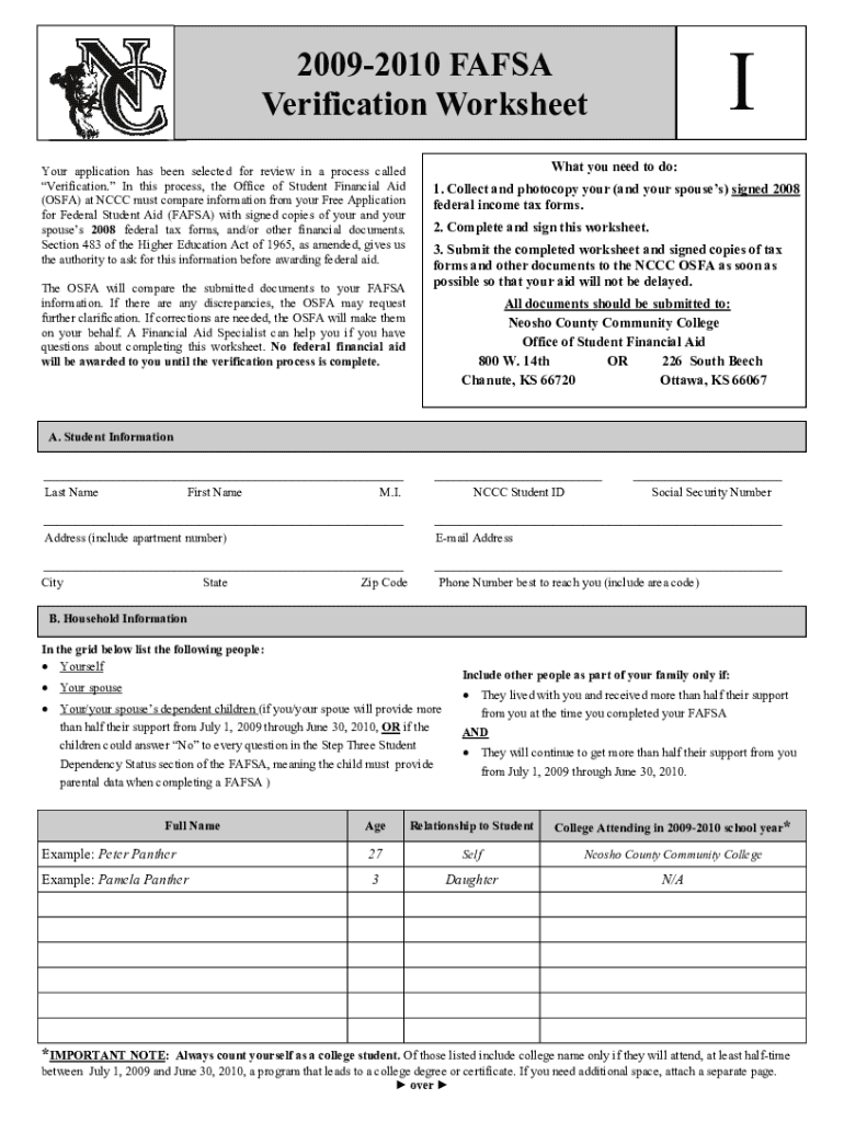 Fillable Online Fillable Online 20162017 Verification Worksheet Independent Your FAFSA ... Fax ...