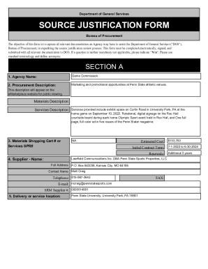 Fillable Online Sole Source Justification Form - Penn State. Sole ...