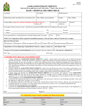Fillable Online SP4-02 Basic Criminal Record Check and Vulnerable Sector Check Fax Email Print ...