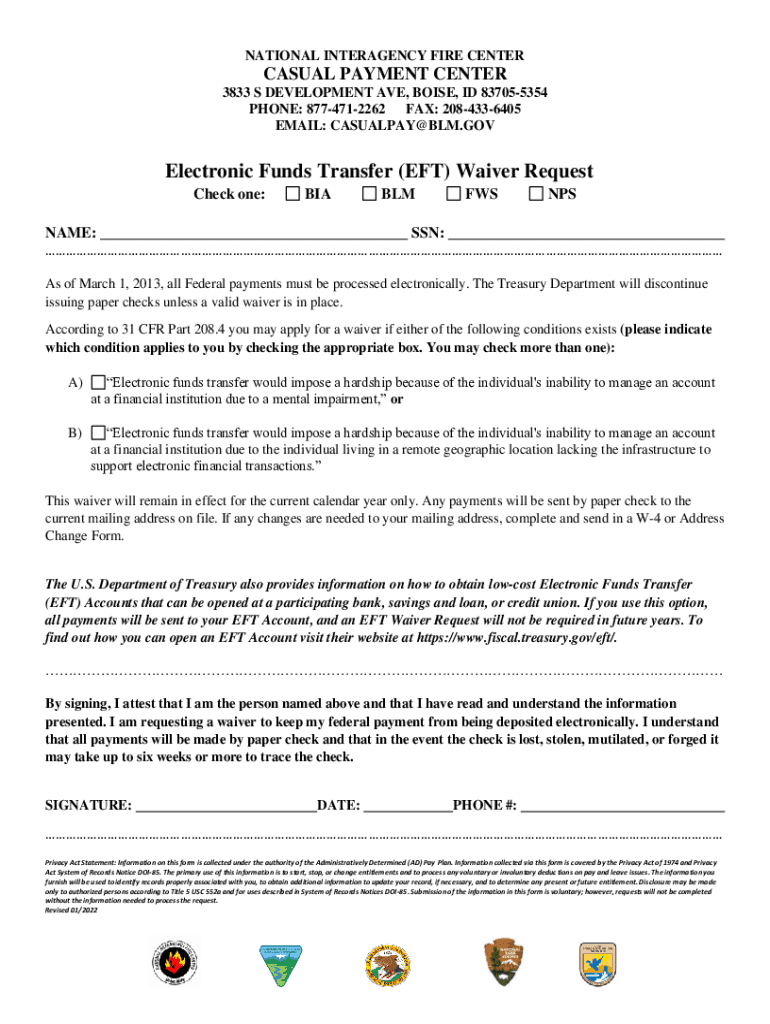 Fillable Online EFT Waiver Request Form Fax Email Print - pdfFiller