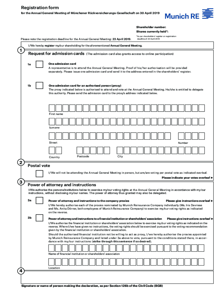 Fillable Online Registration Form AGM 2019 Legal Entity. Registration ...