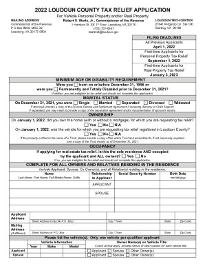 Fillable Online 2022 LOUDOUN COUNTY TAX RELIEF APPLICATION Fax Email ...