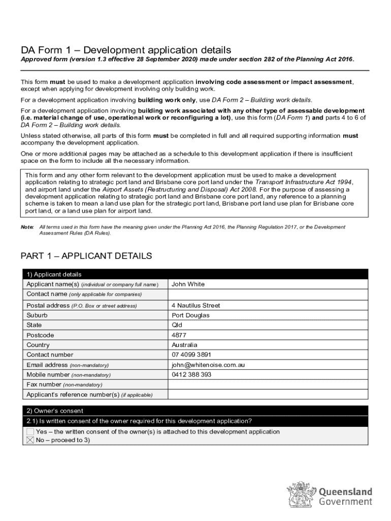 Fillable Online douglas.qld.gov.au Applicationop-20214101DA Form 1 ...