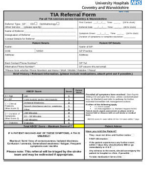 South Warwickshire General Hospitals TIA Referral Doc Template | pdfFiller