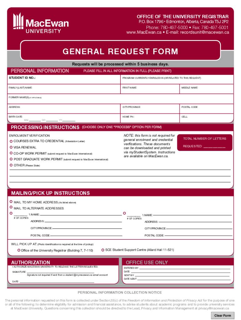Fillable Online General Request Form - MacEwan University. General Request Form - MacEwan ...