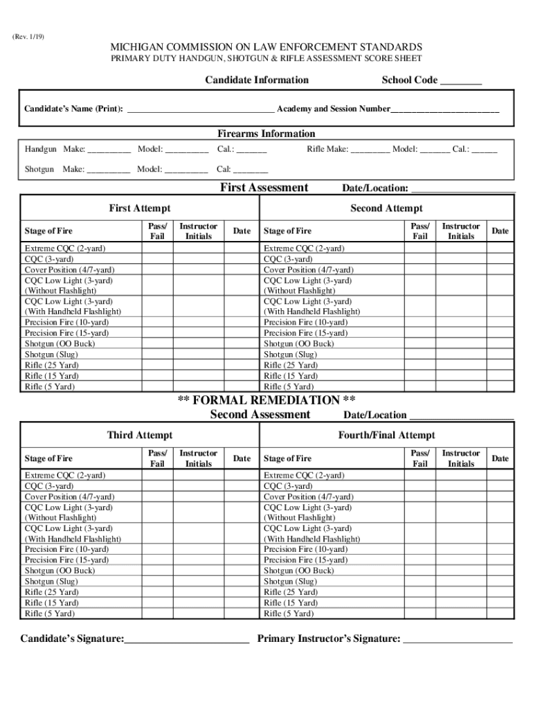Fillable Online Current Academy Firearms Standard - Score Sheet all 3 ...