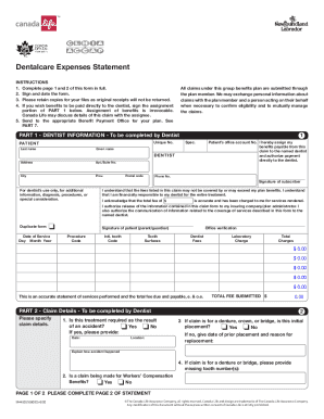 Fillable Online www.gov.nl.ca exec tbsDentalcare Expenses Statement - Government of Newfoundland ...