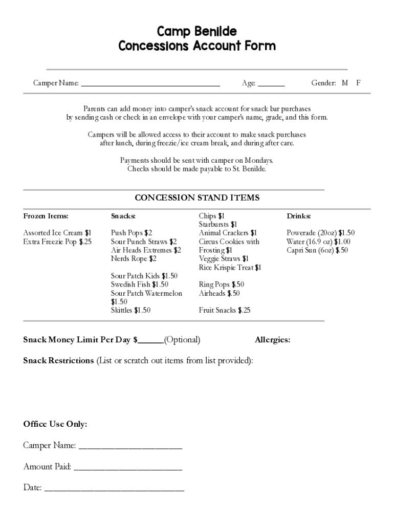 Fillable Online Concessions AccountForm Fax Email Print - pdfFiller