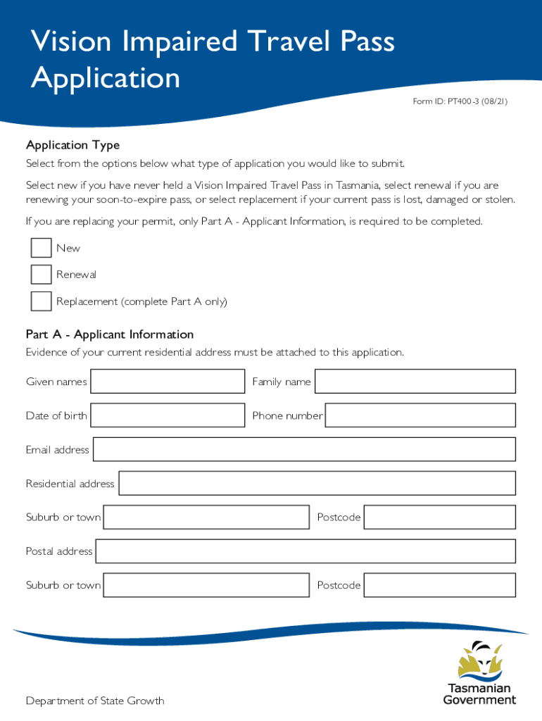 Fillable Online Vision Impaired Travel Pass Information and Application ...