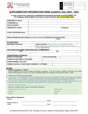 Fillable Online SUPPLEMENTARY INFORMATION FORM: Academic Year: 2023 ...