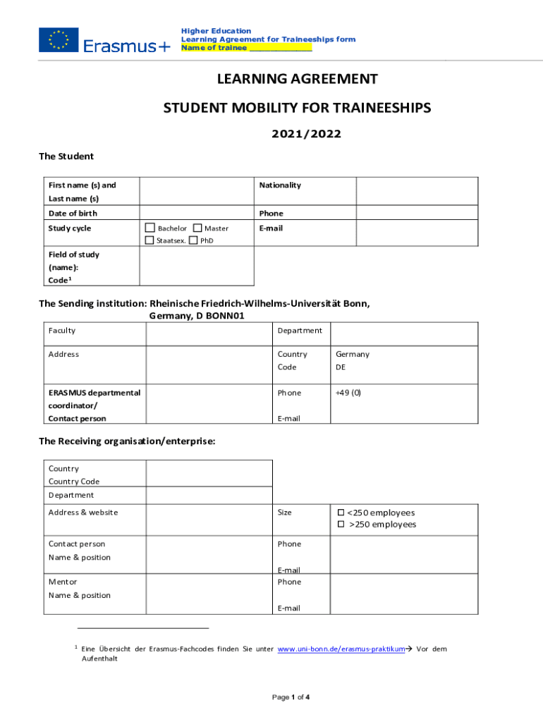 Fillable Online Higher Education: Learning Agreement Learning Agreement ...