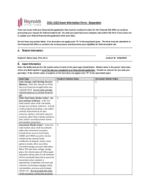 Fillable Online 20222023 Asset Information Form - Dependent - TNCC Fax ...