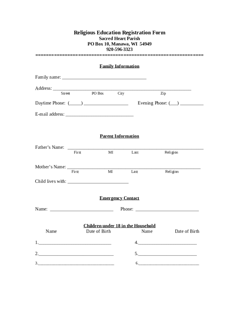 Sacred Heart Parish Registration for Religious Education for Children ...