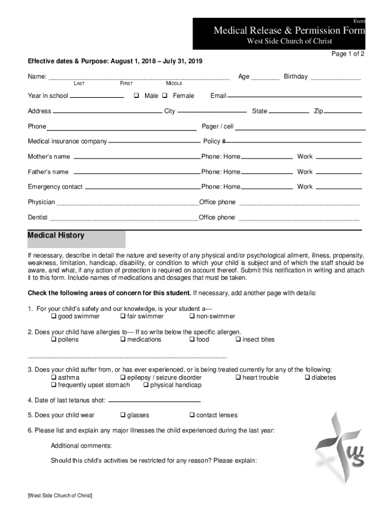Fillable Online Sample church medical permission form in Word and Pdf ...