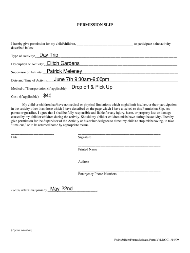 Fillable Online Sample Permission Slip Parents Pdf Free Download Fax ...