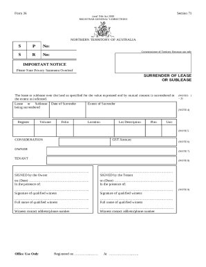 no. 36 - Surrender of lease or sublease. Application to Note Change of Name - nt gov Doc ...