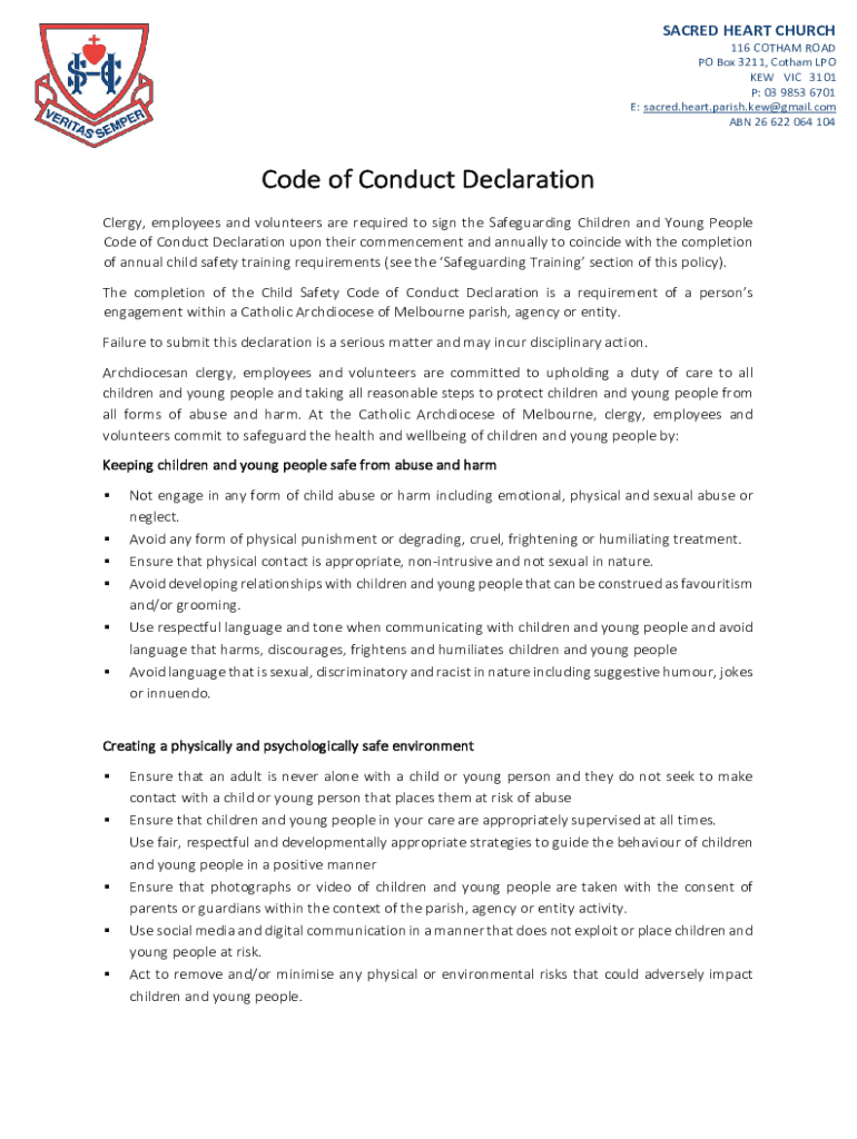Fillable Online Code of Conduct Declaration Form.docx Fax Email Print ...