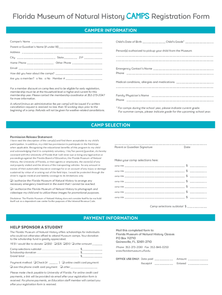 Fillable Online Registration Form - Florida Museum of Natural History ...