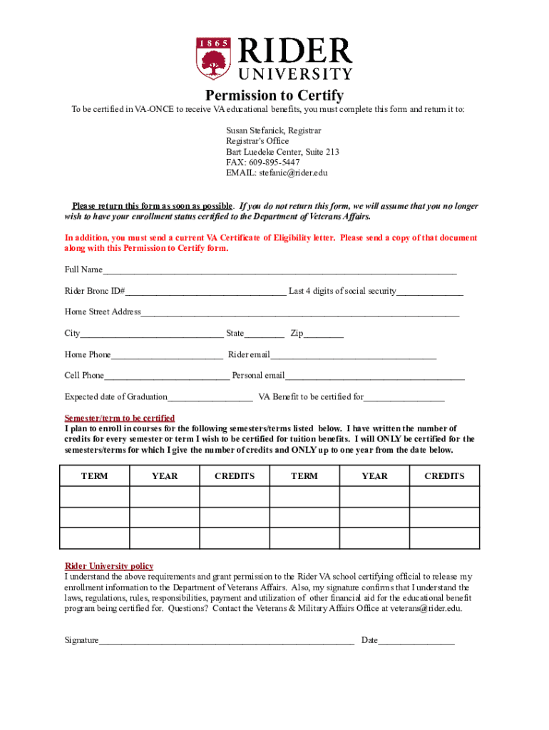 Fillable Online Certification Request for VA Educational Benefits - DocsLib Fax Email Print ...