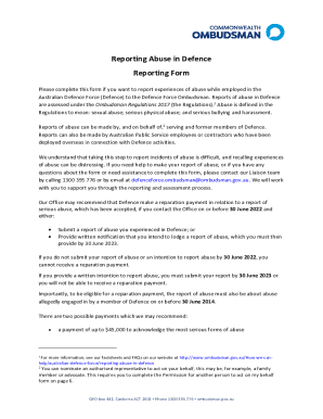 Fillable Online Fillable Form 1: OMBUDSMAN Reporting Abuse in Defence ...