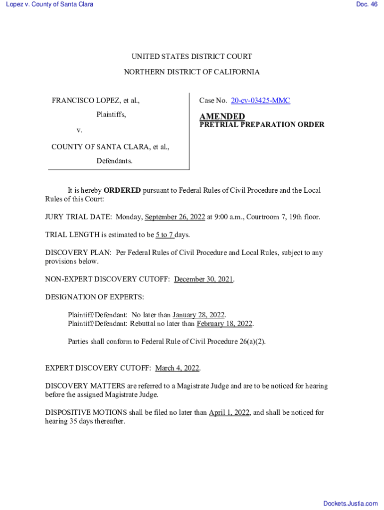 Fillable Online AMENDED PRETRIAL PREPARATION ORDER. Signed by Judge ...