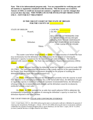 Order for Involuntary Medications Doc Template | pdfFiller