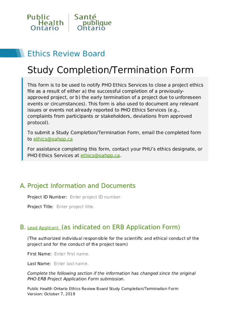 Ethics Review Board - Study Completion/Termination Doc Template | pdfFiller