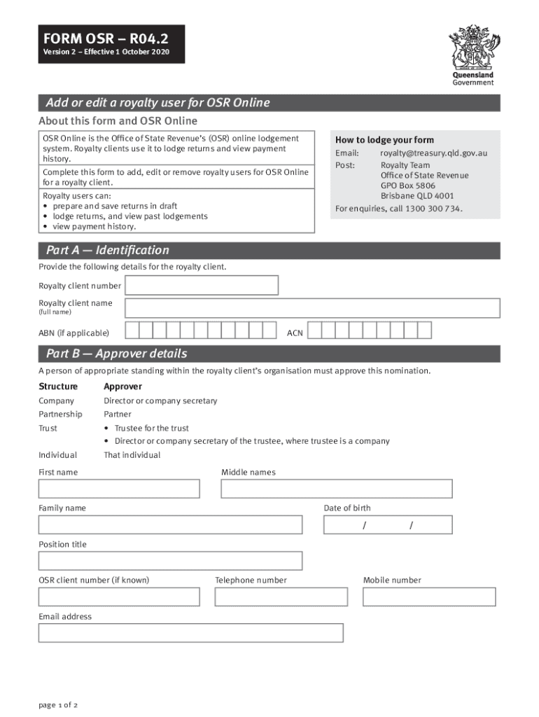 Fillable Online Form R04.2 Add or edit a royalty user for OSR Online ...