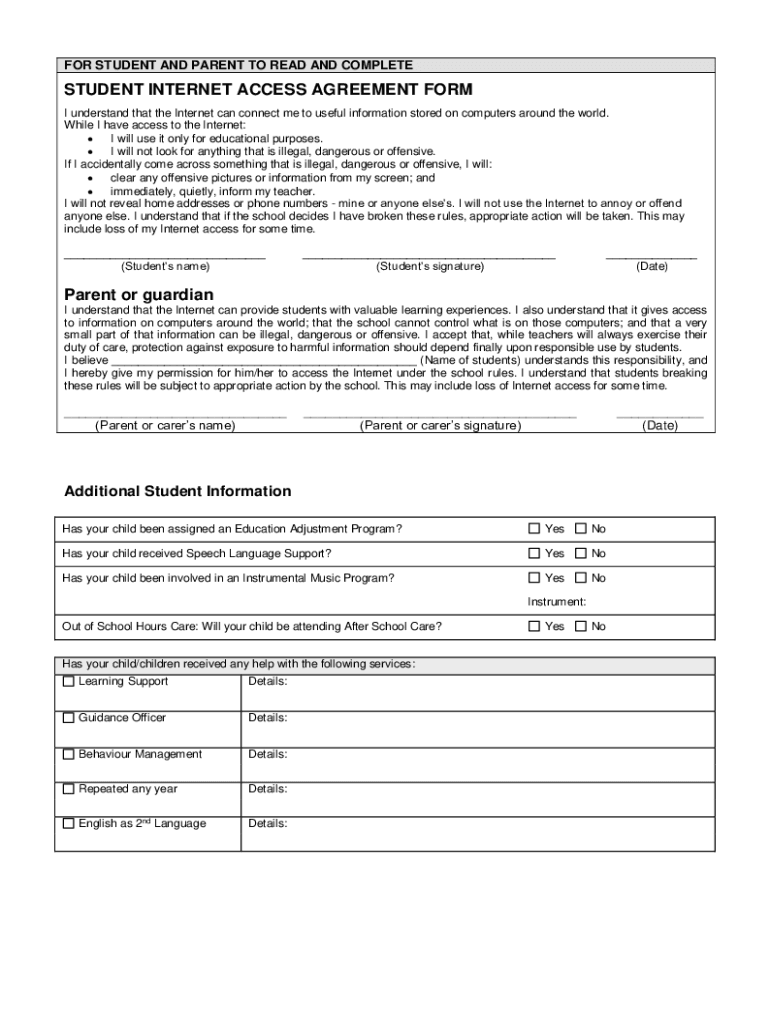 Fillable Online dalbyss.eq.edu.auSupportandresourcesStudent Internet ...