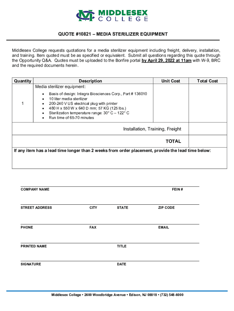 Fillable Online www.sterilizer.netquote-request-formQuote Request ...