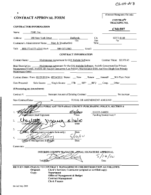 Fillable Online CONTRACT APPROVAL FORM CONTRACT TRACKING NO. CONTRACTOR ...